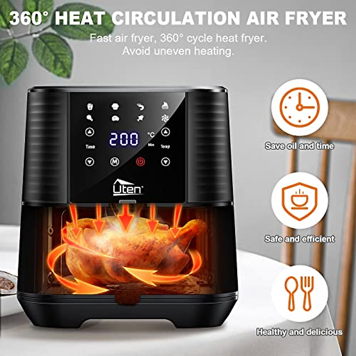 Air Fryer, Uten 5.8QT Oilless Oven, 2023 New Upgrade Air fryers Electric Oilless Cooking with LED Digital Touchscreen, 7 Presets Healthy Low Fat Cooking, Temperature&Time Adjustable, Nonstick Basket