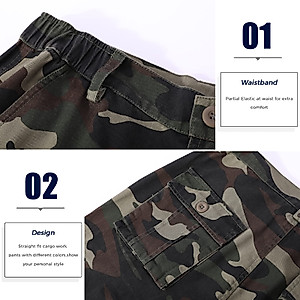 zeetoo Mens Relaxed-Fit Cargo Pants Multi Pocket Military Camo Combat Work Pants GZ03 Green Camo
