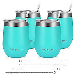Waipfaru Wine Tumbler, 12 Oz Insulated Wine Tumbler With Lid and Straw, Stainless Steel Stemless Cup, Double Wall Vacuum Wine Tumbler for Wine Coffee Cocktails Champagne (Glitter Violet Ombre)