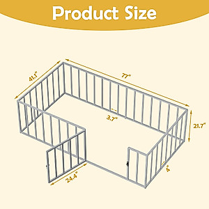 ROOMTEC Montessori Twin Floor Bed Frame Metal 77×41×21 with Fence and Door Easy Assembly for Bedroom Playroom