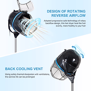 Nova Microdermabrasion Professional Hooded Floor Hair Dryer Adjustable Bonnet Hair Dryer Stand Up with Timer and Rolling Wheels for Beauty Spa Home Salon Equipment