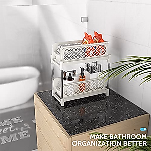 Under Sink Organizers and Storage, Bathroom Organizer with Pull Out Drawer, 2 Tier Sliding Cabinet Basket Organizer Drawer, Storage Shelf for Kitchen Bathroom Cleaning Supplies Organizer, 2 Pack,White