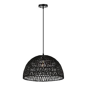 JONATHAN Y JYL6504C Campana 20" 1-Light Bohemian Modern Woven Rattan/Iron LED Pendant Farmhouse Coastal Adjustable Dining Room Living Room Kitchen Island Foyer Bedroom Hallway, Black