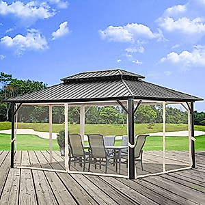 Leisurelife 10'x12' Galvanized Steel Double Roof Hardtop Gazebo with Nettings for Patio Outdoor Backyard Garden or Grill, Heavy Duty Canopy Tent, Aluminum Frame