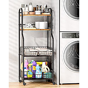 EKNITEY Kitchen Rolling Utility Cart - 4 Tier Baker's Rack for Spices Fruits Vegetables Snacks Pots and Pans
