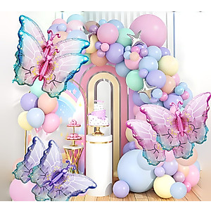 6pcs Butterfly Balloons Purple Pink Blue Gradient Butterfly Aluminum Foil Balloons for Butterfly Flower Jungle Party Birthday Baby Shower Fairy Supplies