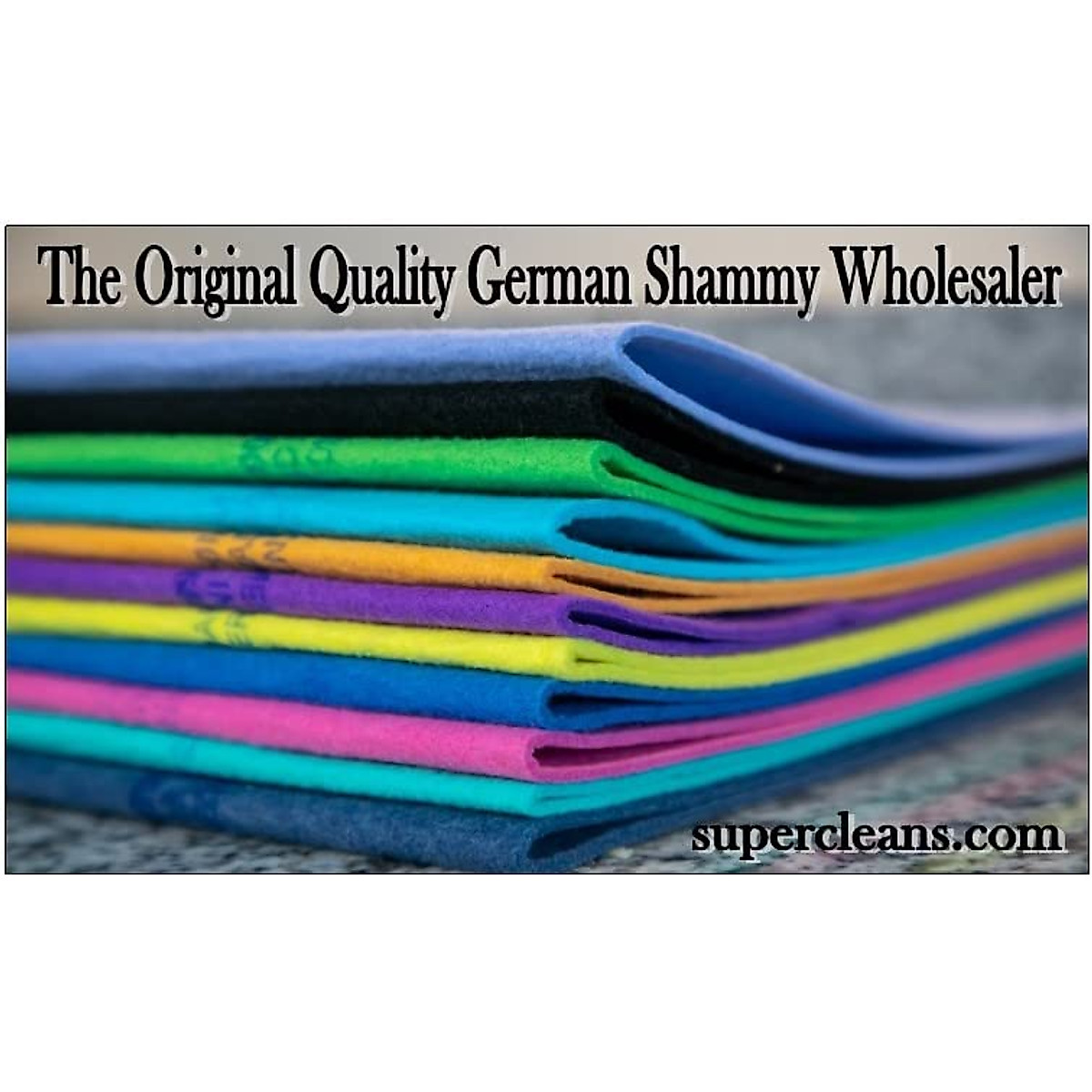 The Original Quality German Shammy Wholesaler since 1983, 6 MIDNIGHT BLACK XL 20x28 inch, Authentic 260 Gram Chamois Cloths, Super Absorbent Chamois Towels for car, pet, kitchen, BONUS KITCHEN SHAMMY!
