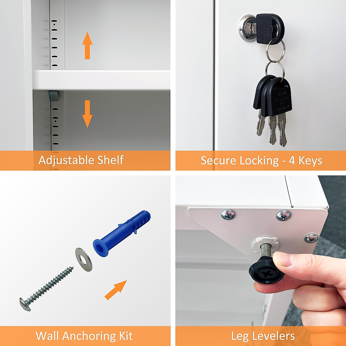 JINKUR Metal Storage Cabinet with Locking Doors and 2 Adjustable Shelves, Small Lockable Steel Storage Cabinets for Home Office Garage Kitchen Pantry (White)