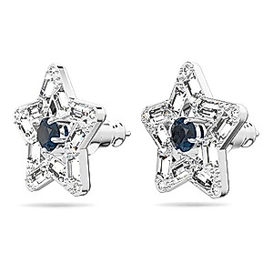 Swarovski Stella Stud Earrings, Star, Blue, Rhodium plated