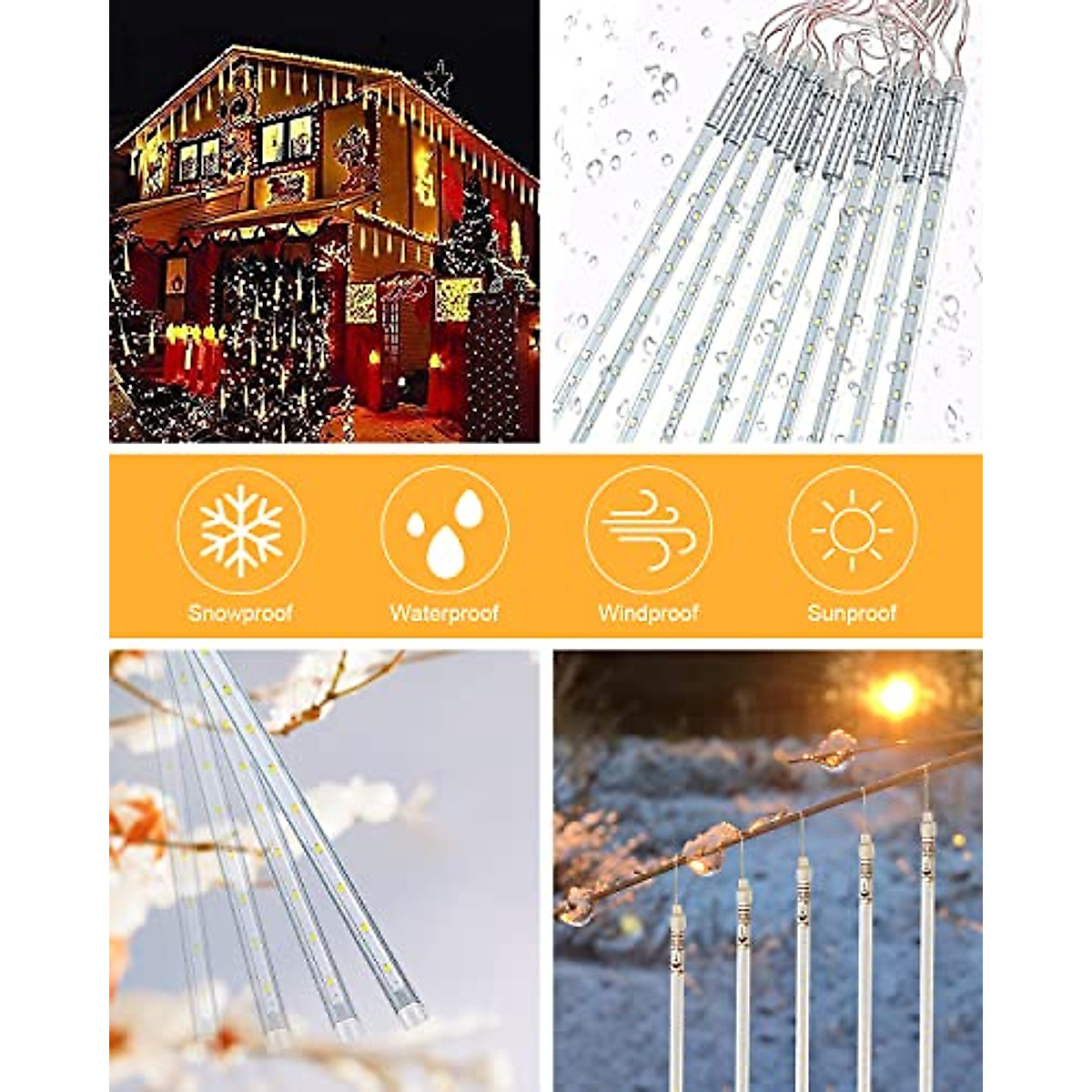 Meteor Shower Lights Christmas Lights 1080 LED Meteor Lights Waterproof 20 inch 20 Tubes Cascading Falling Raindrop Lights for Holiday Wedding New Year Party Garden Christmas Tree Decor (2 Packs)
