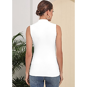 UNTYHOTS Women's Sleeveless Mock Turtleneck Tanktop Basic Stretch Fitting Pullover Lightweight Slim Shirt (Sleeveless White, Mediun)