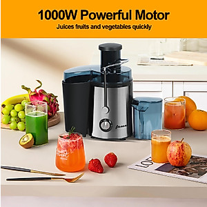 Panana Centrifugal Juicer Extractor with Wide Mouth 3” Feed Chute for Fruit Vegetable, Easy to Clean, Stainless Steel, BPA-free (Silver)