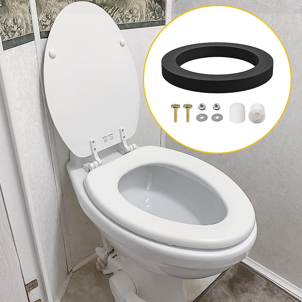 UGSHY 1 PC 385311652 Replace RV Toilet Seal Kit, Mounting Hardware and Seal Compatible for RV Toilet Replacement Seal for RVs, Camper Trailers (Black)