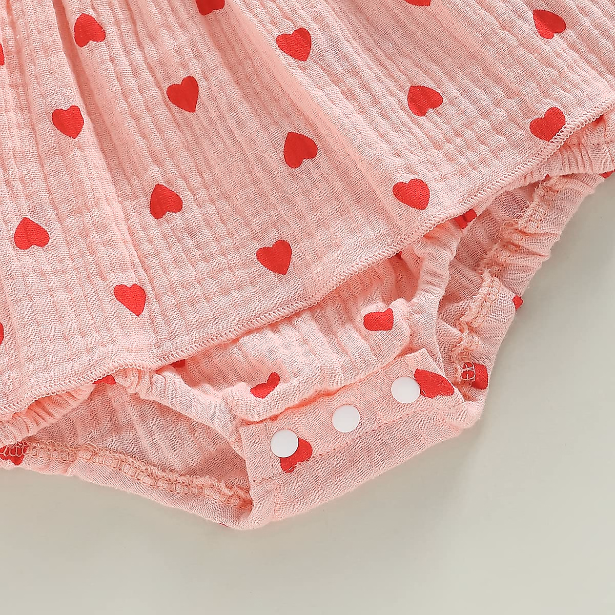 WASAIGOOD Newborn Baby Girls Cotton Linen Romper Dress Long Sleeve Heart Print Valentine's Day Onesie Outfits with Headband (Pink,6-12 Months)