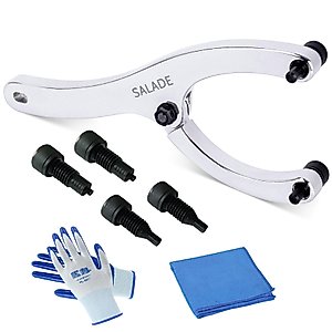 Salade Heavy Gland Nut Wrench with a Handle, Equipped with 1/4", 5/16", and 3/8" Pins, along with Gloves and Towels. This Adjustable Spanner Wrench is Designed for Removing Hydraulic Cylinders