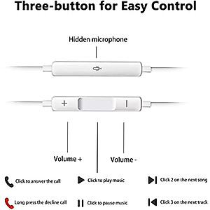 Headphones Earbuds Wired Earphones with Microphone and Volume Control,Lightning Connector Earbud [Apple MFi Certified] Headphone Compatible with iPhone 14/13/12/11 Pro/Xs Max/XR/X/7/8 Plus – White