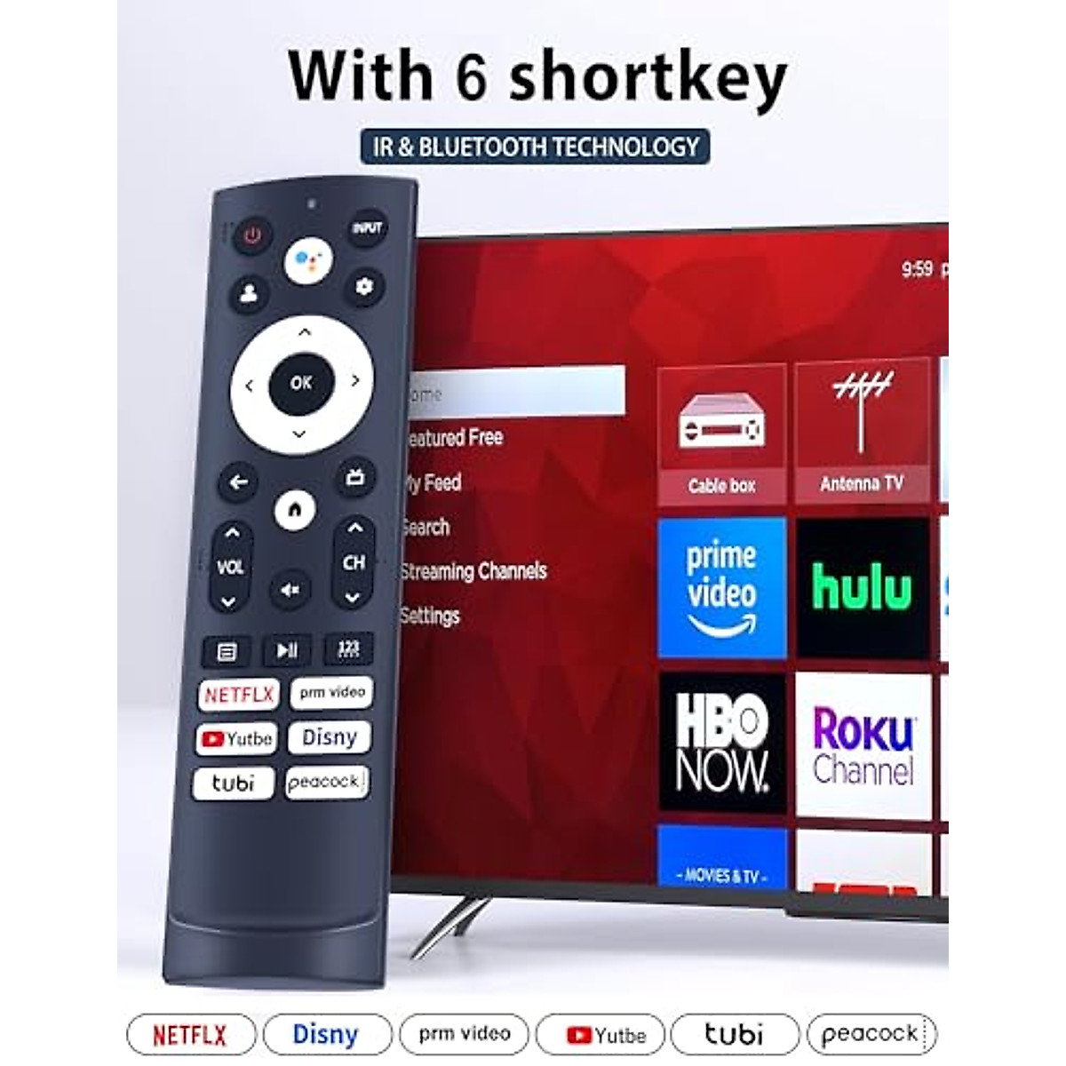 ERF3M90H Replacement Remote Control for Hisense Google Android TV 43A6H 43A65H 50A6H 55A6H 50U6H 55U6H 65A6H 65U6H 65U7H 65U8H 75A6H 75U8H (without Voice Function)