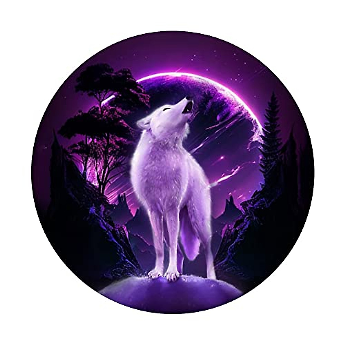 White Wolves Howling At Moon Northern Lights Pretty Wolf PopSockets Swappable PopGrip