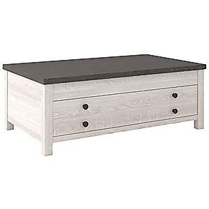 Signature Design by Ashley Dorrinson Farmhouse Lift Top Coffee Table with Storage, Antique White & Brown