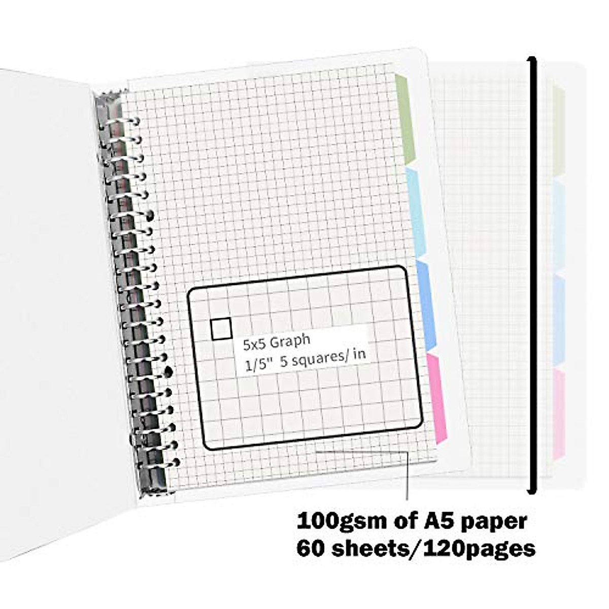 MyLifeUNIT Graph Paper Notebook, Grid Paper Notebook with Loose Leaf Binder and Divider, A5 60Sheets 100gsm (2 Pack)