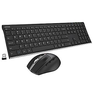 Arteck 2.4G Wireless Keyboard and Mouse Combo Stainless Steel Ultra Slim Full Size Keyboard Keyboard and Ergonomic Mice for Computer Desktop PC Laptop and Windows 10/8/7 Build in Rechargeable Battery