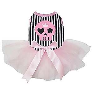 Petitebella Pink Skull Face Puppy Dog Dress (Stripes/Pink, Large)