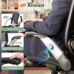 GABRYLLY Ergonomic Mesh Office Chair, High Back Desk Chair - Adjustable Headrest with Flip-Up Arms, Tilt Function, Lumbar Support and PU Wheels, Swivel Computer Task Chair