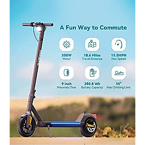 Electric Kick Scooter, 9 inch Pneumatic Tubeless Tires, Max Speed 15.5MPH, Max 15.5/18.6 Miles, 250W/350 Motor, Foldable Electric Scooter for Adults, Max Weight Capacity 220lbs-White