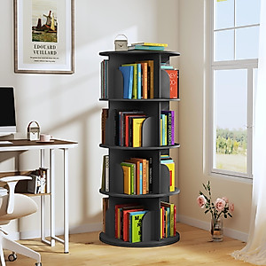 DAOTENGQL 4 Tier Rotating Bookshelf, 360 Spinning Corner Bookcase Tower, Floor Standing Book Shelf Organizer for Bedroom and Living Room, Round Bookshelf for Small Space, Easy to Assemble (Black)