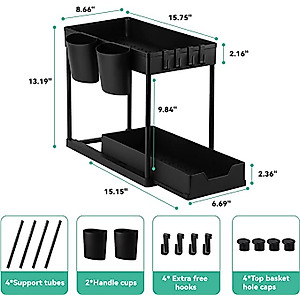 Under Sink Organizer-2 Tier Bathroom Organizer Under Sink Shelf,Under Sliding Sink Organizer,Under Cabinet Organizer Baskets,Multi-purpose Under Sink Shelf Organizer for Bathroom Kitchen（Black）