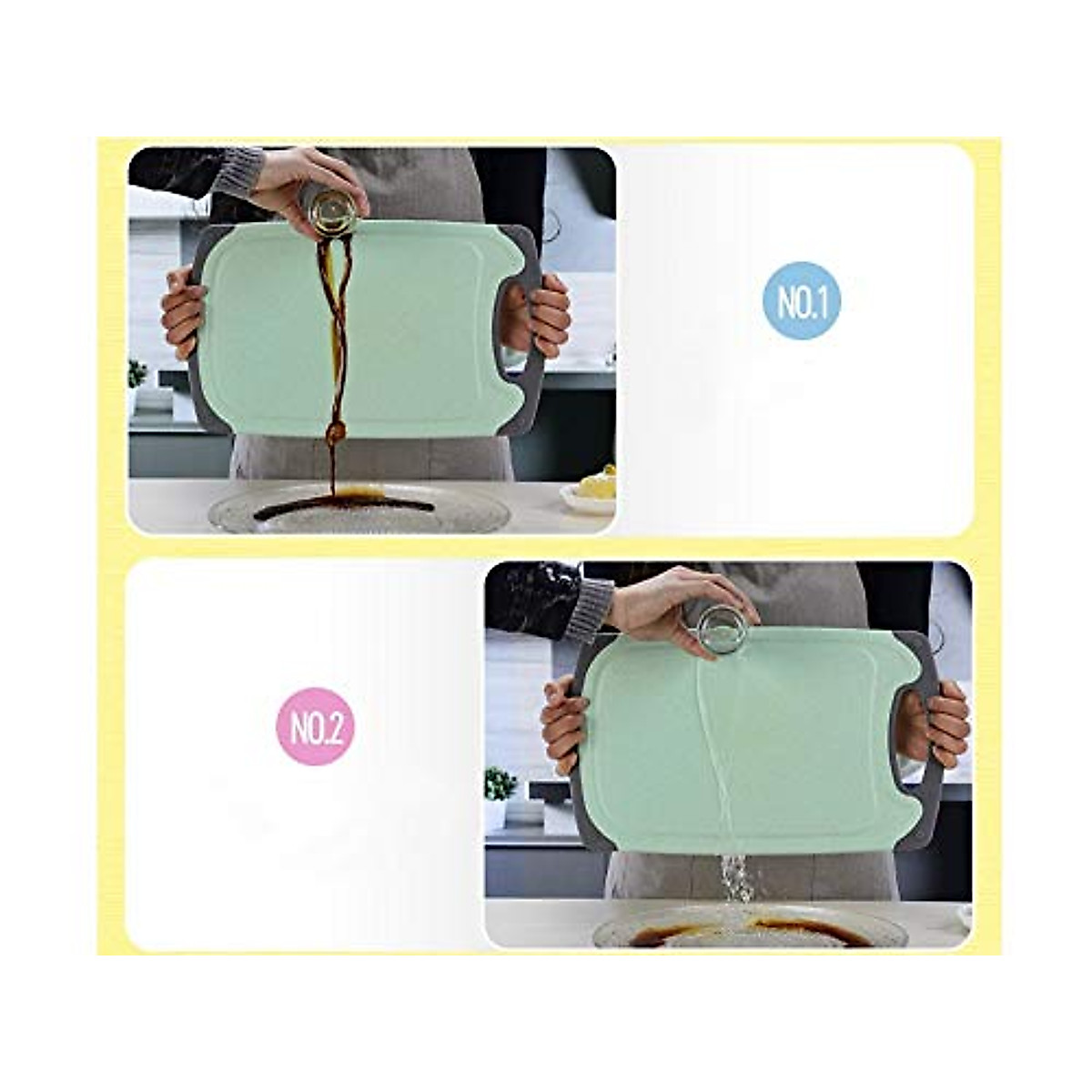 FLYINGSEA Cutting Boards For Kitchen, Anti-Skid Eco-Wheat Straw Vegetable Board Set (3 Pcs), Dishwasher Safe (Light green)