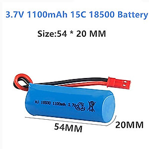 3.7V 1100mAh 15C Li-ion Battery for FT008 RC Boat 3.7V 18500 Batteries for Toy Battery JST Plug 2 Pack with USB Charger