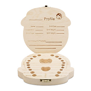 Artsadd Customized Baby Tooth Box with Name,Personalized Wooden Kids Keepsake Organizer Gift for Baby Tooth,Cute Cartoon Children Tooth Holder to Keep Childhood Memory