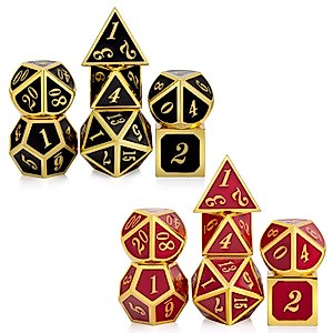 Color Changing D&D Metal Dice Set, DNDND Temperature Sensitive Game Dice DND with Free Metal Tin for Dungeons and Dragons D&D Role Playing Table Games (Glod Number with Black to Red)