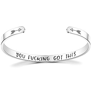 Jude Jewelers Stainless Steel Inspirational Mantra Cocktail Party Statement Encouragement Bangle Bracelet (You fucking got this)
