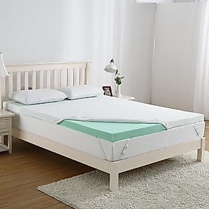 Aibudy Green Tea Memory Foam Mattress Topper, Cooling Gel Foam, 3 Inch Thk Mattress Pad Bed Topper with Zippered Bamboo Cover for Back Pain, Soft & Comfortable - Queen Size