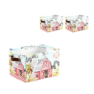 XOZOTY Personalized Lovely Farm Animal Canvas Storage Bins with Name Text Leather Handles for Office Bathroom Nursery Closet Shelf Basket?(2 Pack)