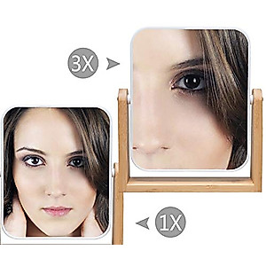 YEAKE Vanity Makeup Mirror with Natural Bamboo Stand,8 Inch 1X/3X Magnification Double Sided 360 Degree Swivel Magnifying Mirror,Portable Table Desk Countertop Mirror Bathroom Shaving Make Up Mirror