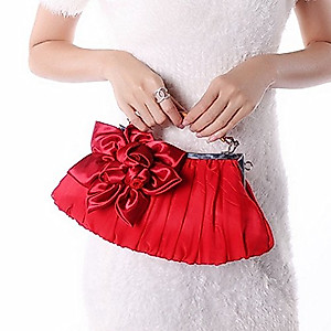 Thenice Women's Silk Flowers Wedding Evening Bags Clutch (Red)