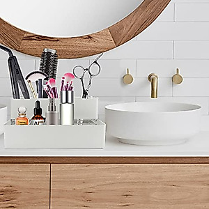 BUSOKIP Hair Tool Organizer/Hair Dryer Holder Wall Mount. Large Bathroom Sink Organizer Countertop Hot Tool Holder for Curling Iron, Blow Dryer, Straightener, Flat Iron. White