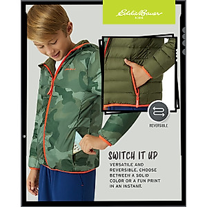 Eddie Bauer Kids' Reversible Jacket - Lightweight Waterproof Quilted Down Raincoat for Boys and Girls (3-20), Size 8, Olive