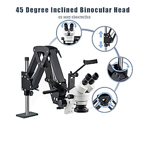 DZQ Micro Inlaid Mirror 7X-45X Multi-Directional Microscope Set Working Distance 3.7-11.8 inch Micro-Setting Microscope Spring Bracket with Ring Light(Upgraded Version)