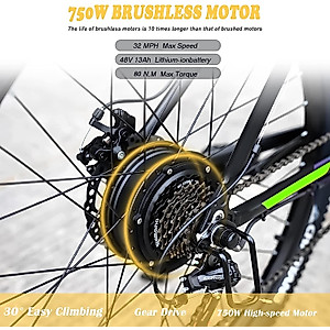 Y&Q Electric Bike for Adults, 750W Ebike, 27.5'' Electric Mountain Bike, 32MPH 48V 13AH Battery Electric Bicycle, LCD Display, Shimano 7, Phone Mount with USB Port for Mountain Beach Snow Commute