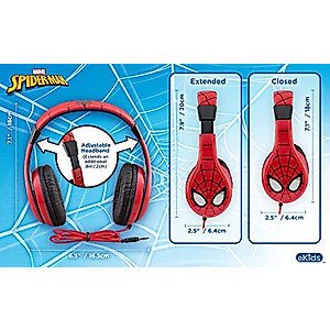 eKids Spiderman Kids Headphones, Adjustable Headband, Stereo Sound, 3.5Mm Jack, Wired, Tangle-Free, Volume Control, Childrens Headphones Over Ear for School Home, Travel