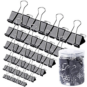 140pcs Binder Paper Clips Assorted Sizes, Binder Paper Clamps Office Supplies Clips for Paperwork, School, Home, Large Medium Small Paperclips Set with Box, Black