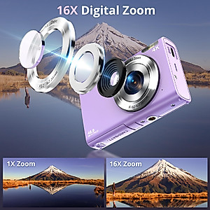Digital Camera, Autofocus FHD 4K Vlogging Camera 48MP 16X Digital Zoom Digital Camera with 32GB Memory Card Portable Compact Small Video Camera for Teens Adult Beginner