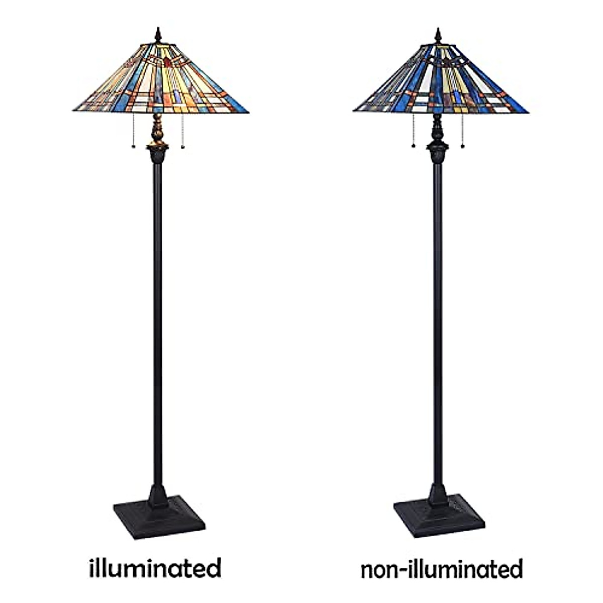 COTOSS Tiffany Floor Lamp,Stained Glass Lamp Shade,Vintage Antique Style Standing Double Light for Living Room & Bedroom