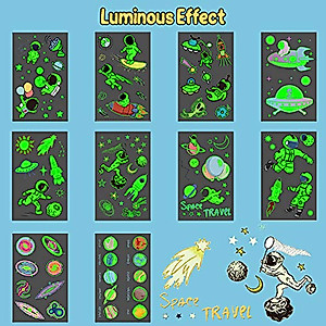 Space Party Supplies, Solar System Luminous Temporary Tattoos for Boys, Space Glow Birthday Party Decorations Favors for Kids, Space Fake Tattoos Stocking Stuffers Accessories (10 Sheets)