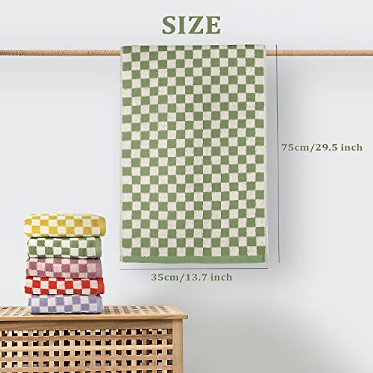 Sawowkuya 5 Pcs Checkered Hand Towels, 100% Cotton Bath Towels Checkered Towel, Soft Absorbent Hand Towels for Bathroom, 13” x 29” Cute Patterned Face Towels for Spa Gym Kitchen