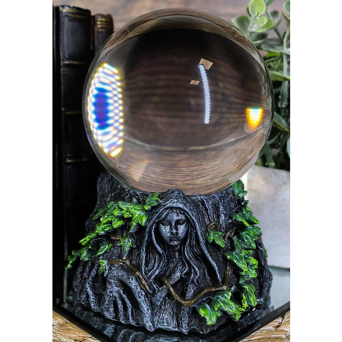 Ebros Celtic Sacred Moon Triple Goddess Mother Maiden Crone Scrying Glass Gazing Ball Figurine 8" H Wicca Wiccan Holy Trinity Decor Halloween Macabre Sculpture Decorative